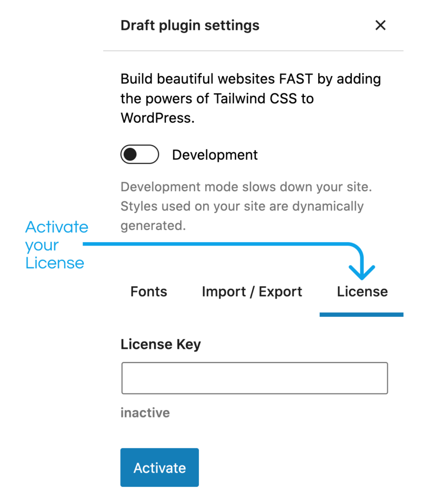 License – Build WordPress websites fast with Tailwind CSS.